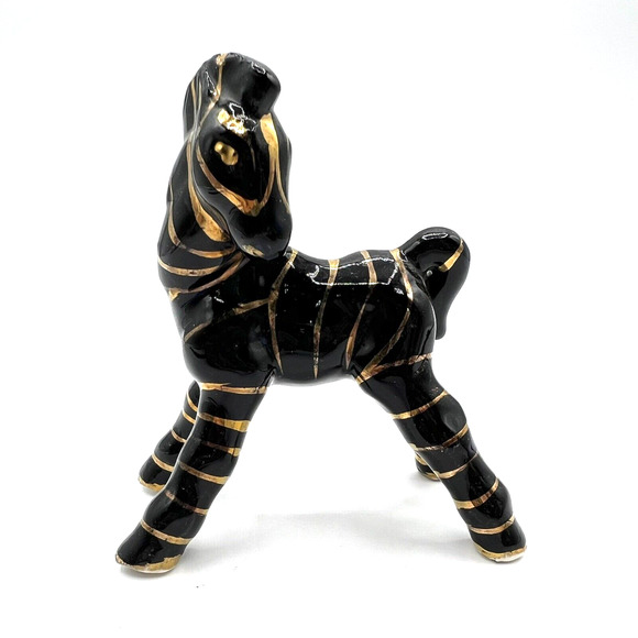 Accents | Vintage Deco Black Gold Zebra Sculpture Figurine Signed Omk ...